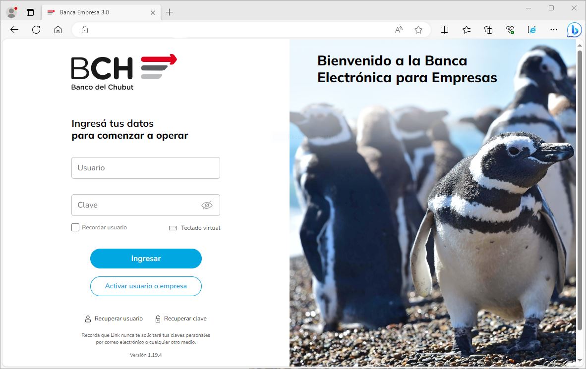 Nueva pantalla de ingreso de Empresa Net 3.0